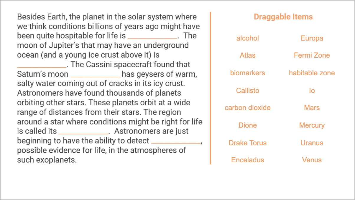 Solved Fill the blank spaces Besides Earth, the planet in | Chegg.com