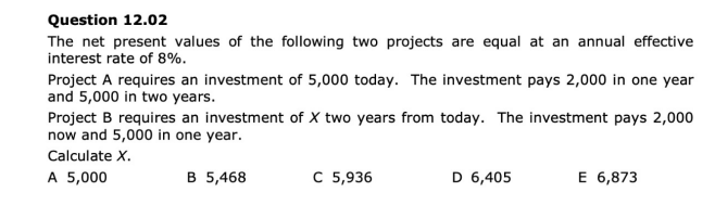 Solved Question 12.02 The net present values of the | Chegg.com
