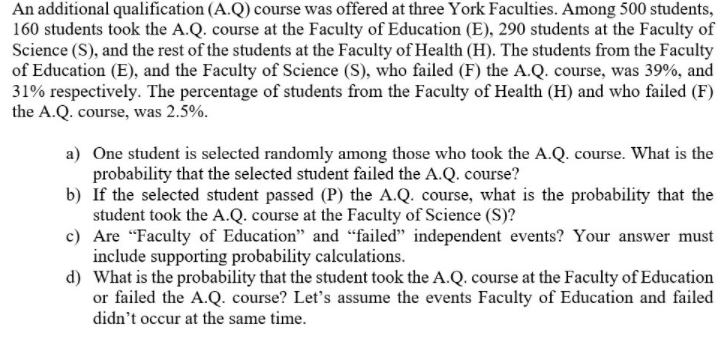 Solved An additional qualification (A.Q) course was offered | Chegg.com