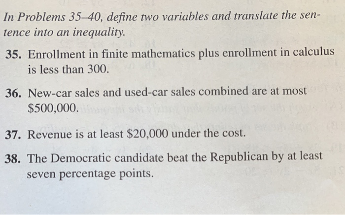 Solved In Problems 35-40, define two variables and | Chegg.com
