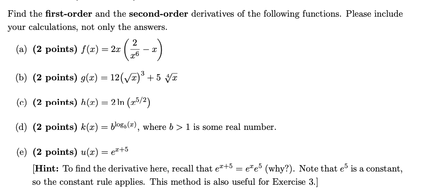 Find the first-order and the second-order derivatives | Chegg.com