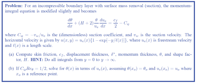 Solved Problem: For an incompressible boundary layer with | Chegg.com