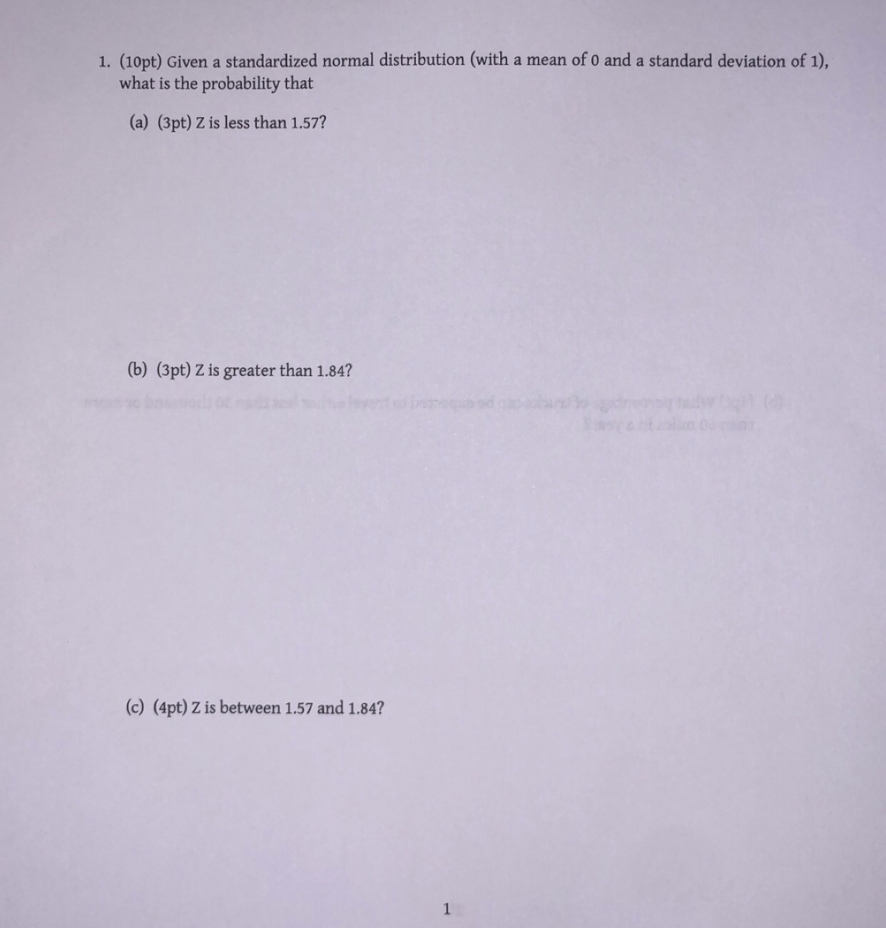 Solved 1. (10pt) Given a standardized normal distribution | Chegg.com
