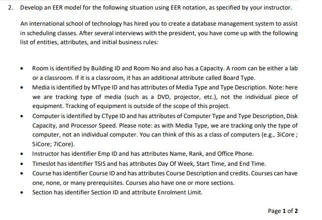 Solved 2. Develop an EER model for the following situation | Chegg.com