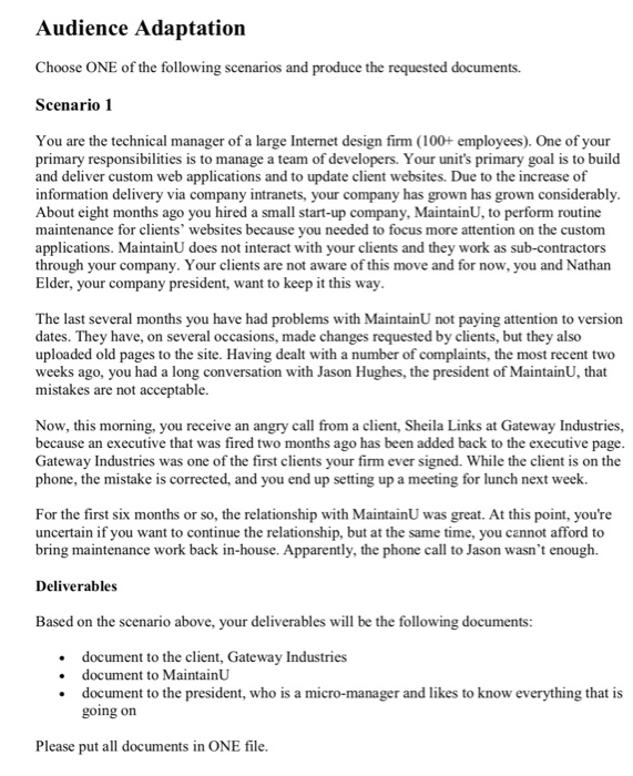 Audience Adaptation Choose ONE of the following | Chegg.com