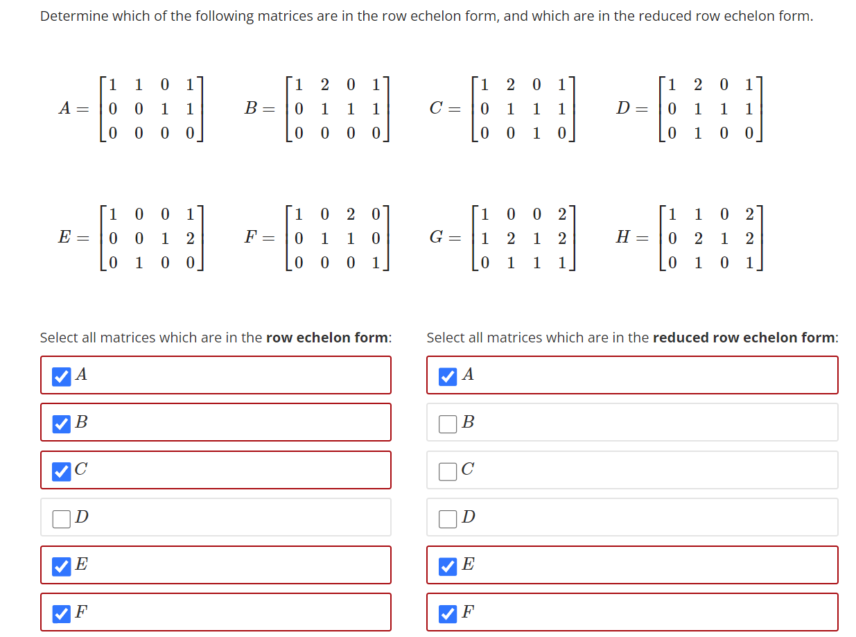 Solved Determine which of the following matrices are in the | Chegg.com