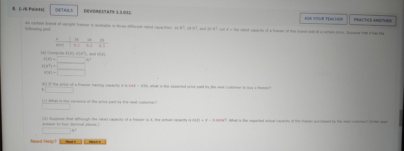 Solved following pmf. Compute E(X);E(X2), E(X)= E(X2)= V(X)= | Chegg.com