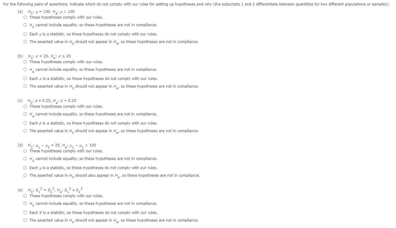 Solved For the following pairs of assertions, indicate which | Chegg.com