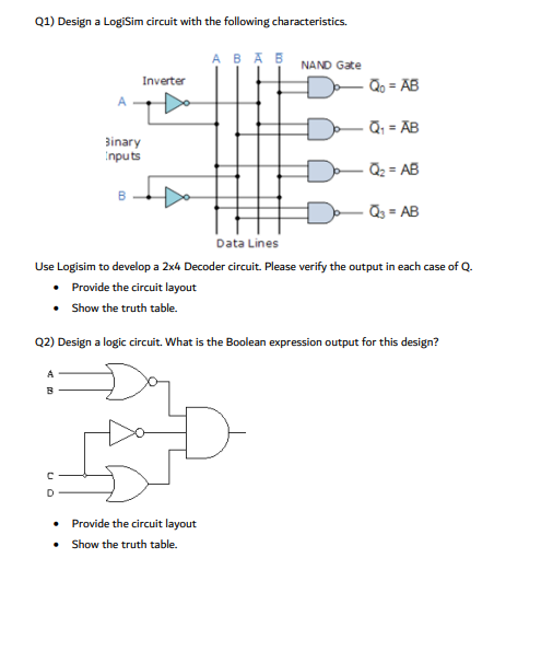 Q1) Design a LogiSim circuit with the following | Chegg.com