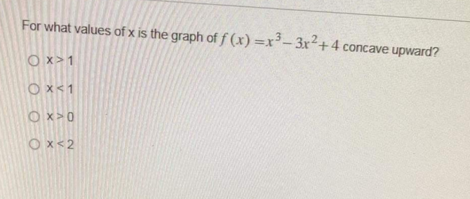 Solved For what values of x ﻿is the graph of f(x)=x3-3x2+4 | Chegg.com