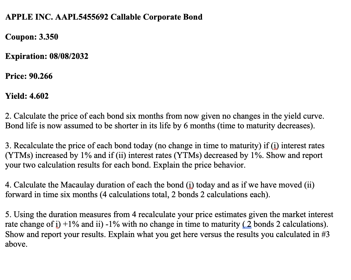 APPLE INC. AAPL5455692 Callable Corporate Bond | Chegg.com
