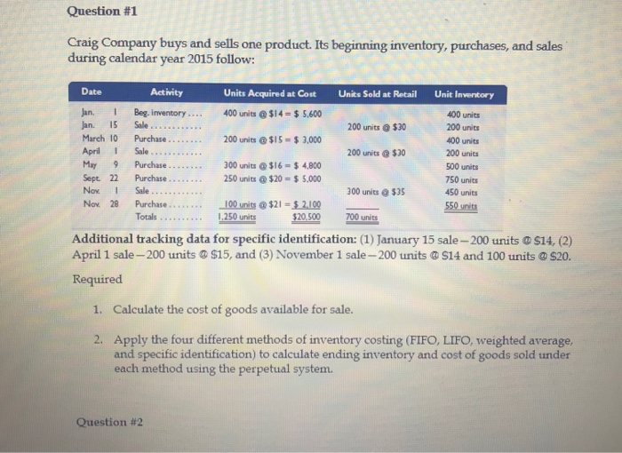 Solved Question #1 Craig Company buys and sells one product. | Chegg.com