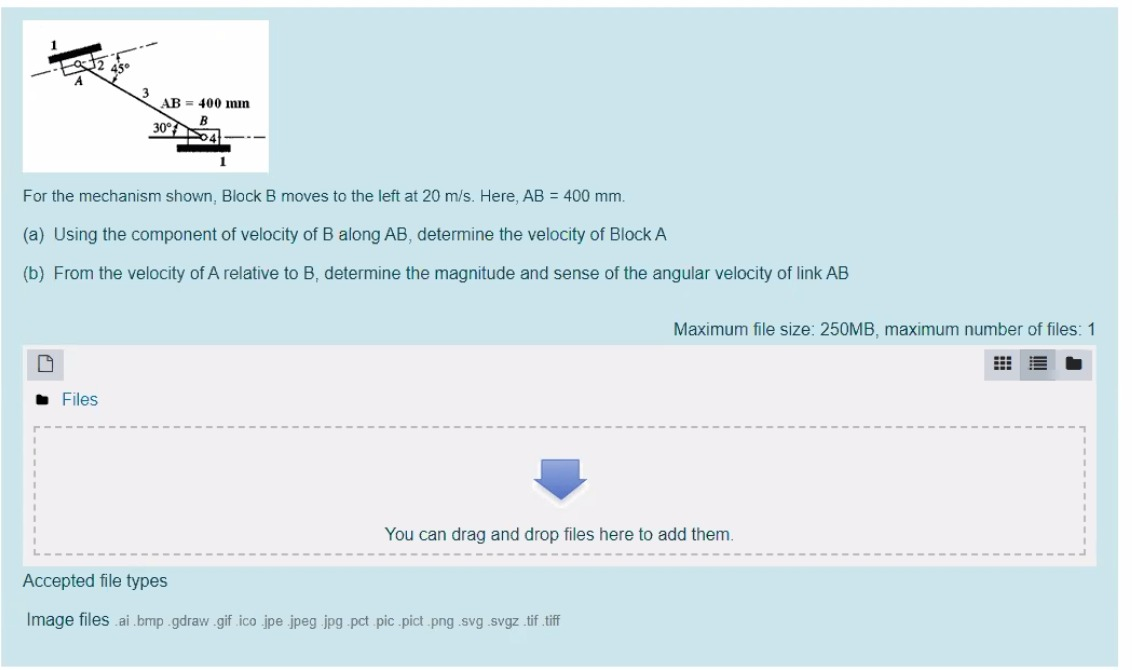 Solved AB = 400 min B 30° For the mechanism shown, Block B | Chegg.com