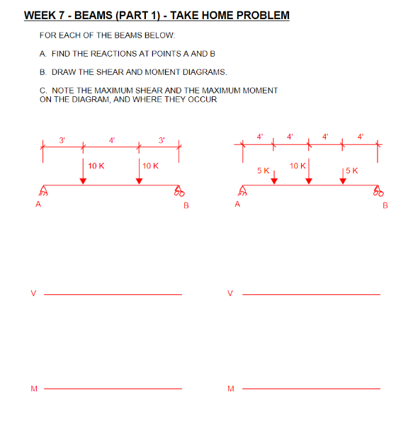 Solved WEEK 7 - ﻿BEAMS (PART 1) - ﻿TAKE HOME PROBLEMFOR EACH | Chegg.com
