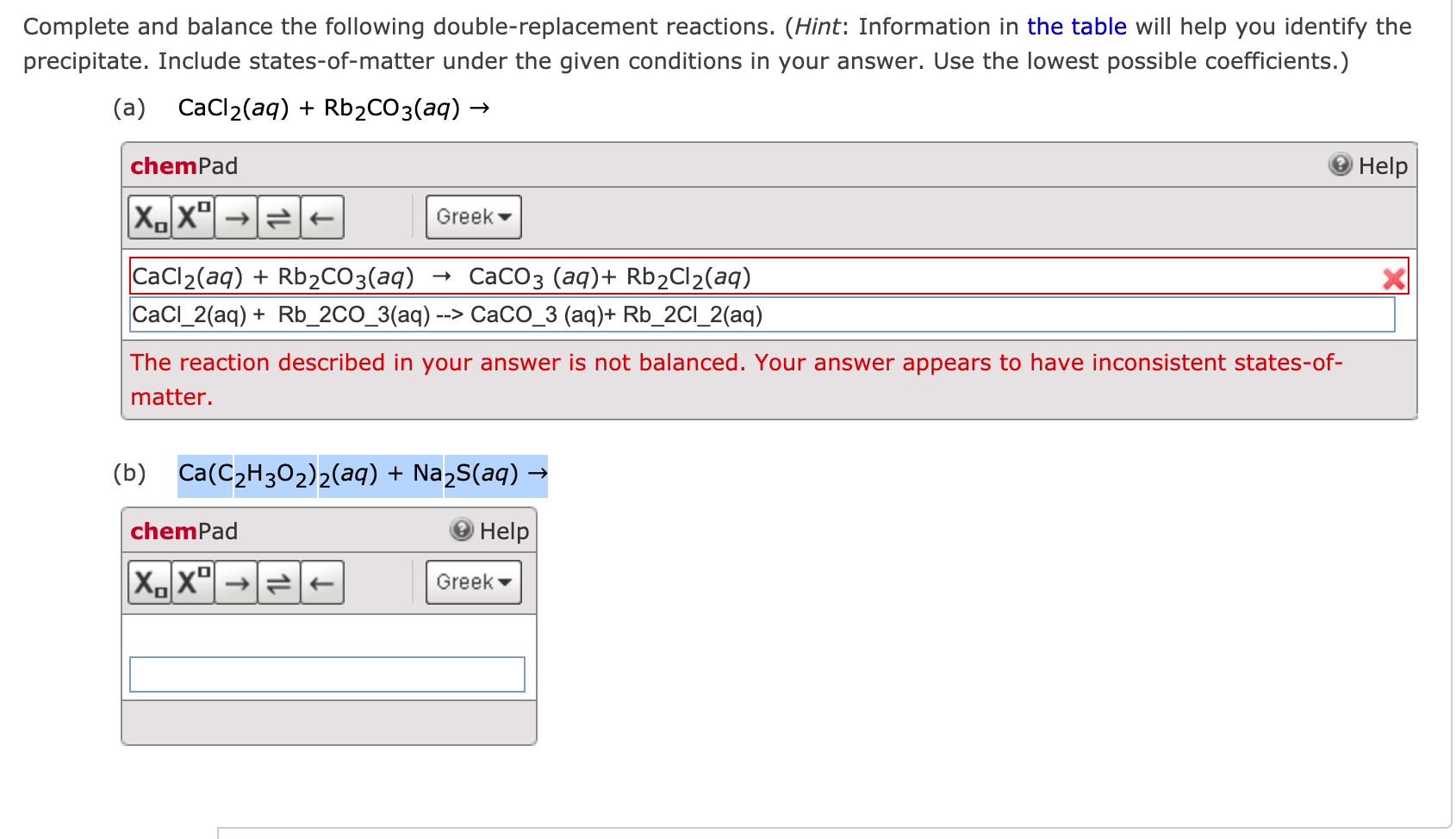 Solved Complete and balance the following double-replacement | Chegg.com