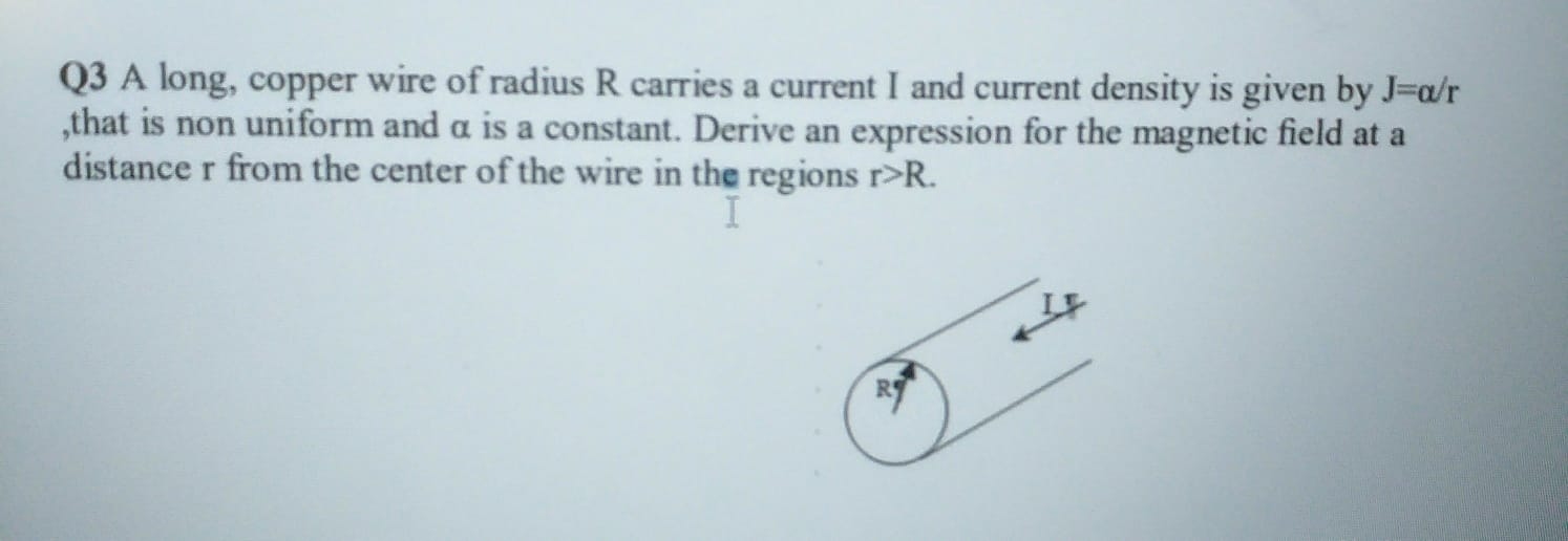 Solved Q3 A long, copper wire of radius R carries a current | Chegg.com