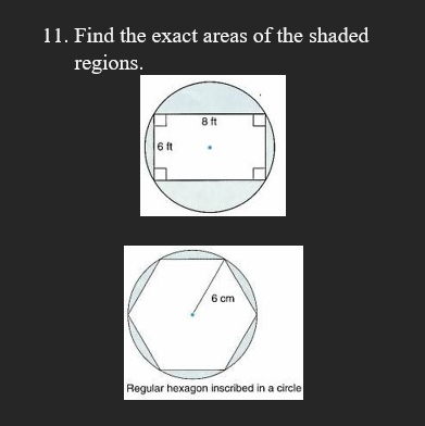 Solved 11. Find the exact areas of the shaded regions. | Chegg.com