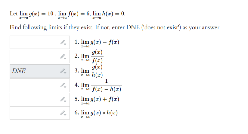 Solved Let limx→ag(x)=10,limx→af(x)=6,limx→ah(x)=0. Find | Chegg.com