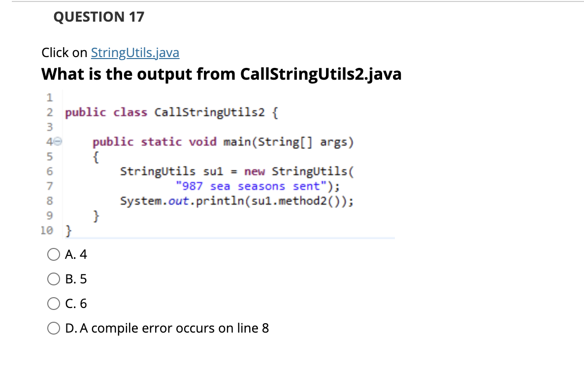 Solved QUESTION 17 Click on StringUtils.java What is the | Chegg.com
