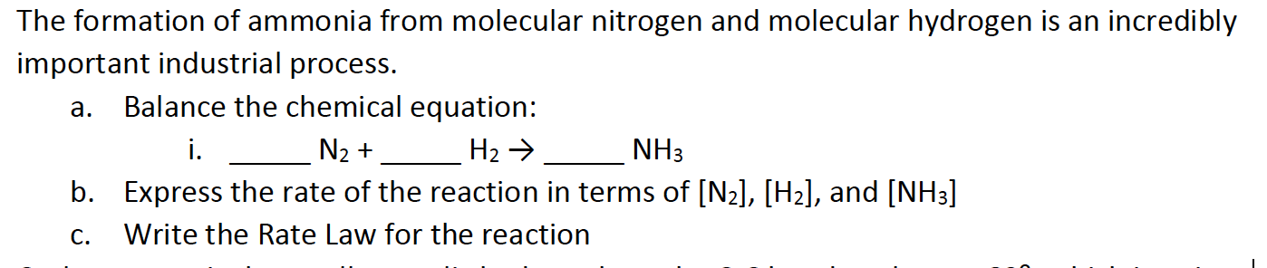 Solved The formation of ammonia from molecular nitrogen and | Chegg.com