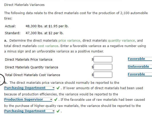 Solved Direct Materials Variances The following data relate | Chegg.com