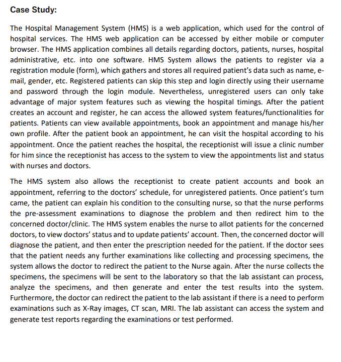 Solved Case Study: The Hospital Management System (HMS) is a | Chegg.com