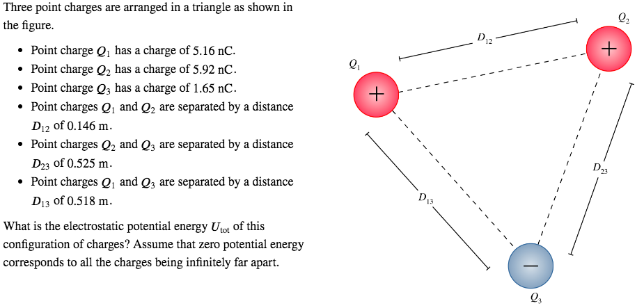 Solved Three point charges are arranged in a triangle as | Chegg.com