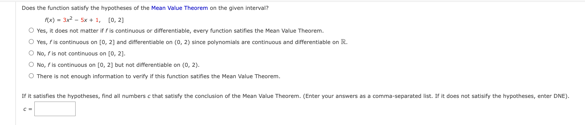 Solved Does the function satisfy the hypotheses of the Mean | Chegg.com