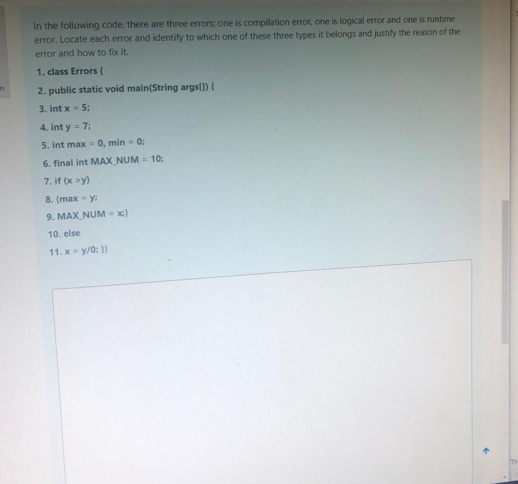 Solved In the following code, there are three errors; one is | Chegg.com