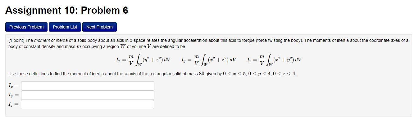 Solved Assignment 10 Problem 6 Previous Problem Problem 3347