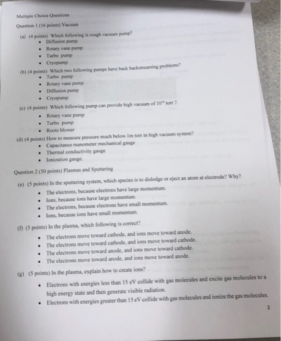 Solved Multiple Choice Questions Question 1 (16 points) | Chegg.com