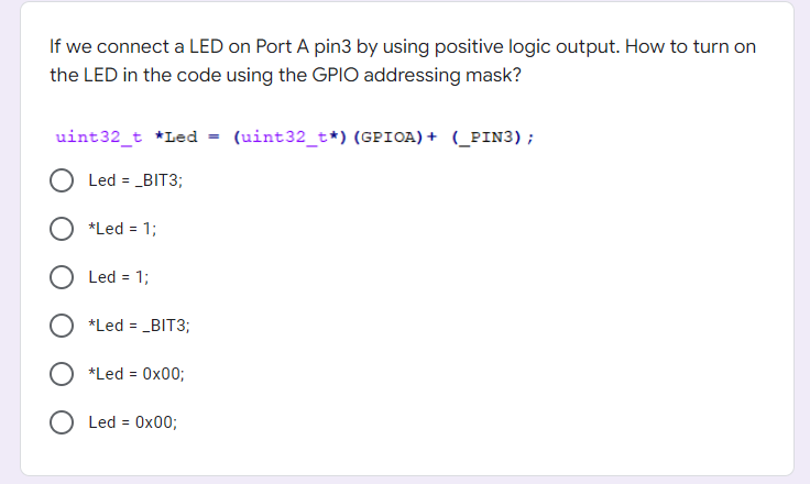 Solved If we connect a LED on Port A pin3 by using positive | Chegg.com
