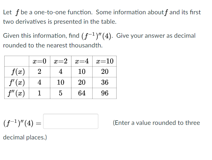 Solved Let f be a one-to-one function. Some information | Chegg.com