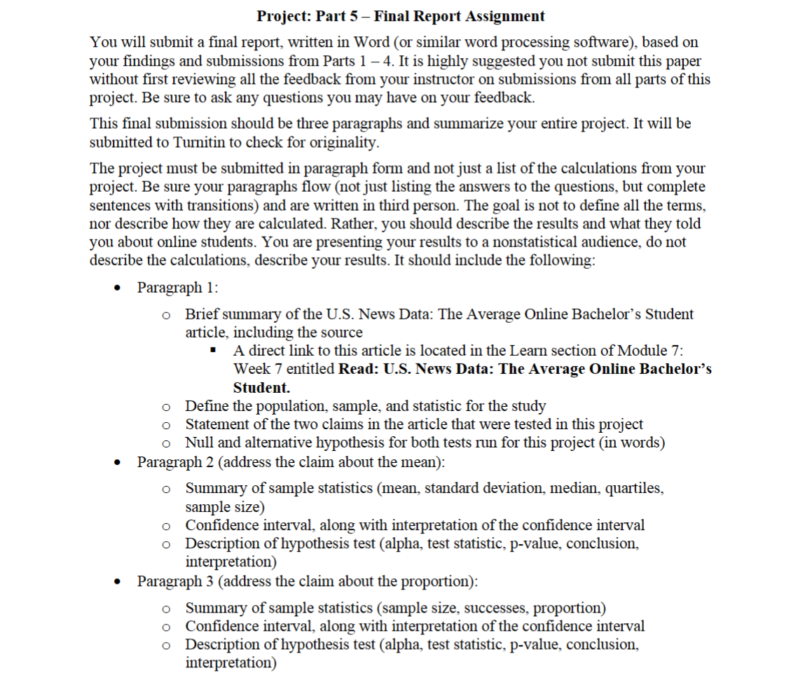 Project: Part 5 - Final Report Assignment You will | Chegg.com
