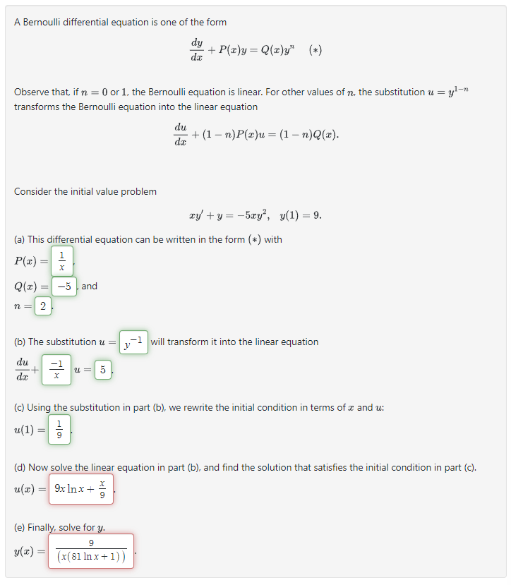 Solved A Bernoulli differential equation is one of the form | Chegg.com
