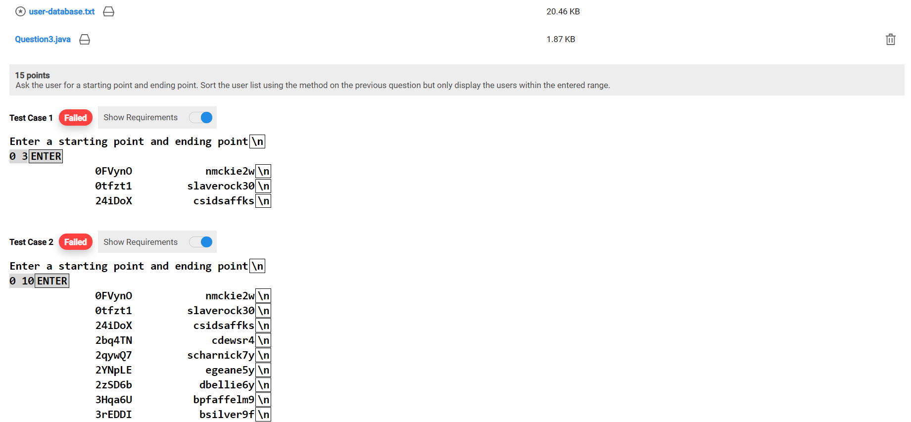 Solved user-database.txt: username password jfearey0 | Chegg.com