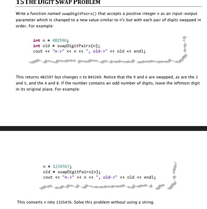 Solved S THE DIGIT SWAP PROBLEM Write a function named | Chegg.com
