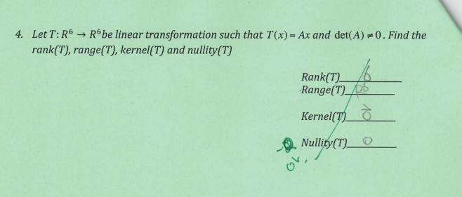 4. Let T:R6→R6 be linear transformation such that | Chegg.com