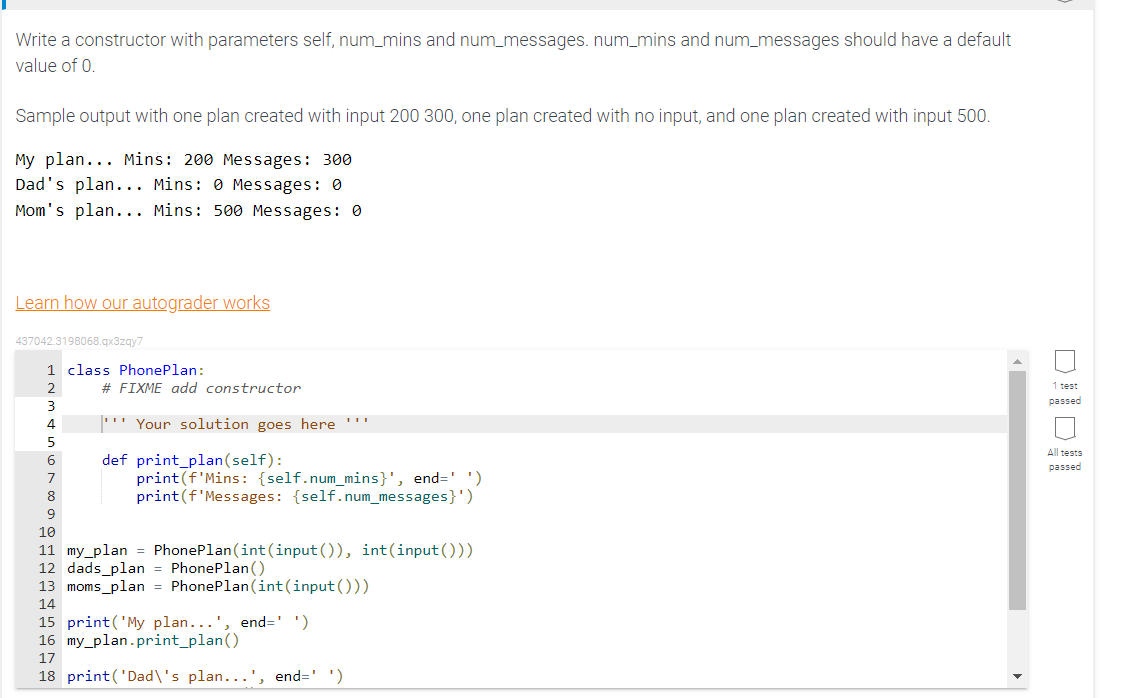 Solved Write a constructor with parameters self, num_mins | Chegg.com