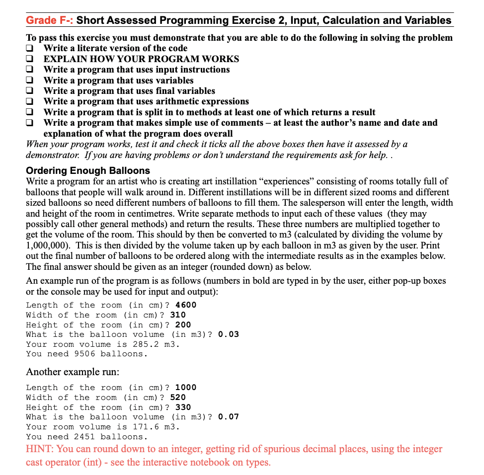 Solved DOD00 Grade F. Short Assessed Programming Exercise 2, | Chegg.com Solved DOD00 Grade F. Short Assessed Programming Exercise 2, | Chegg.com