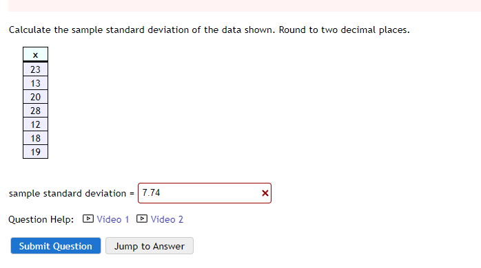 Solved Calculate the sample standard deviation of the data | Chegg.com