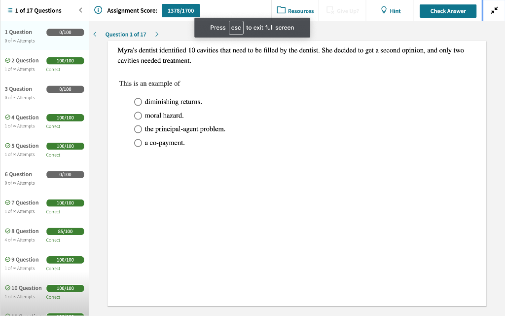 Solved 1 1 ⓘ Resources 〈 1 of 17 Questions Assignment Score | Chegg.com