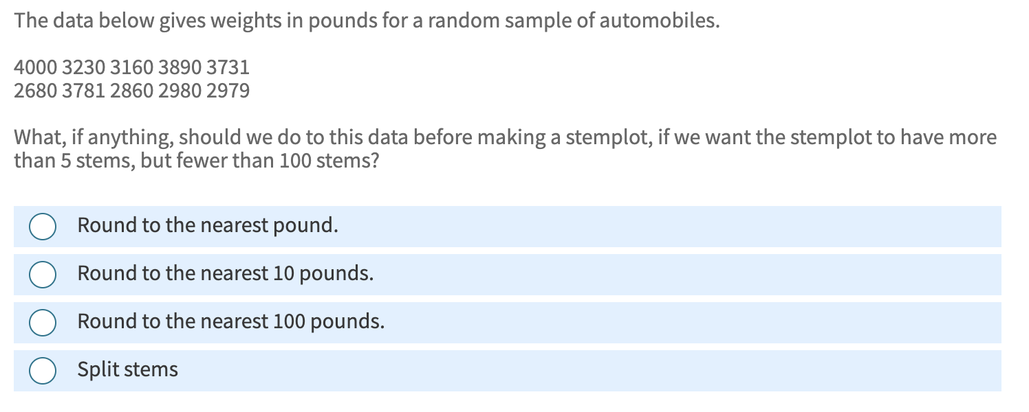 Solved The data below gives weights in pounds for a random | Chegg.com