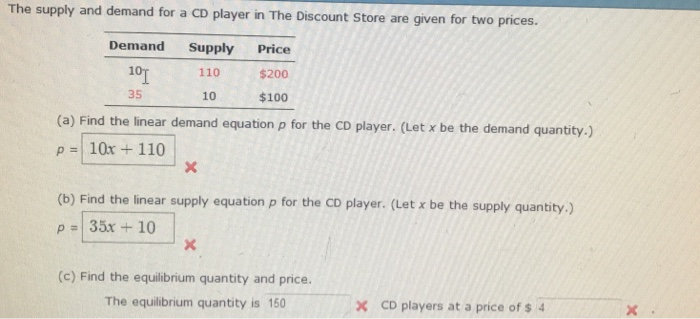 Solved The supply and demand for a CD player in The Discount | Chegg.com
