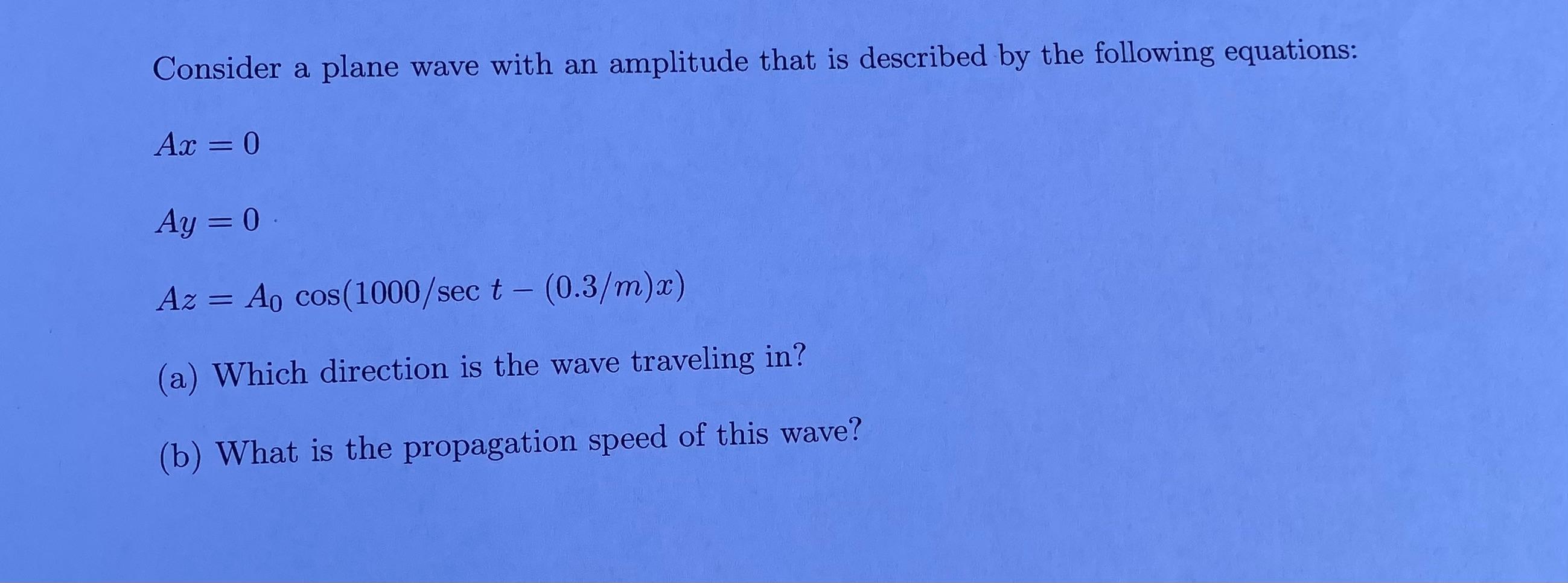 Solved Consider a plane wave with an amplitude that is | Chegg.com