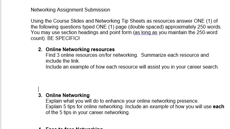 Networking Assignment Submission Using the Course | Chegg.com