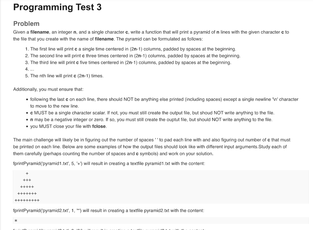 Solved Problem Given a filename, an integer n, and a single | Chegg.com