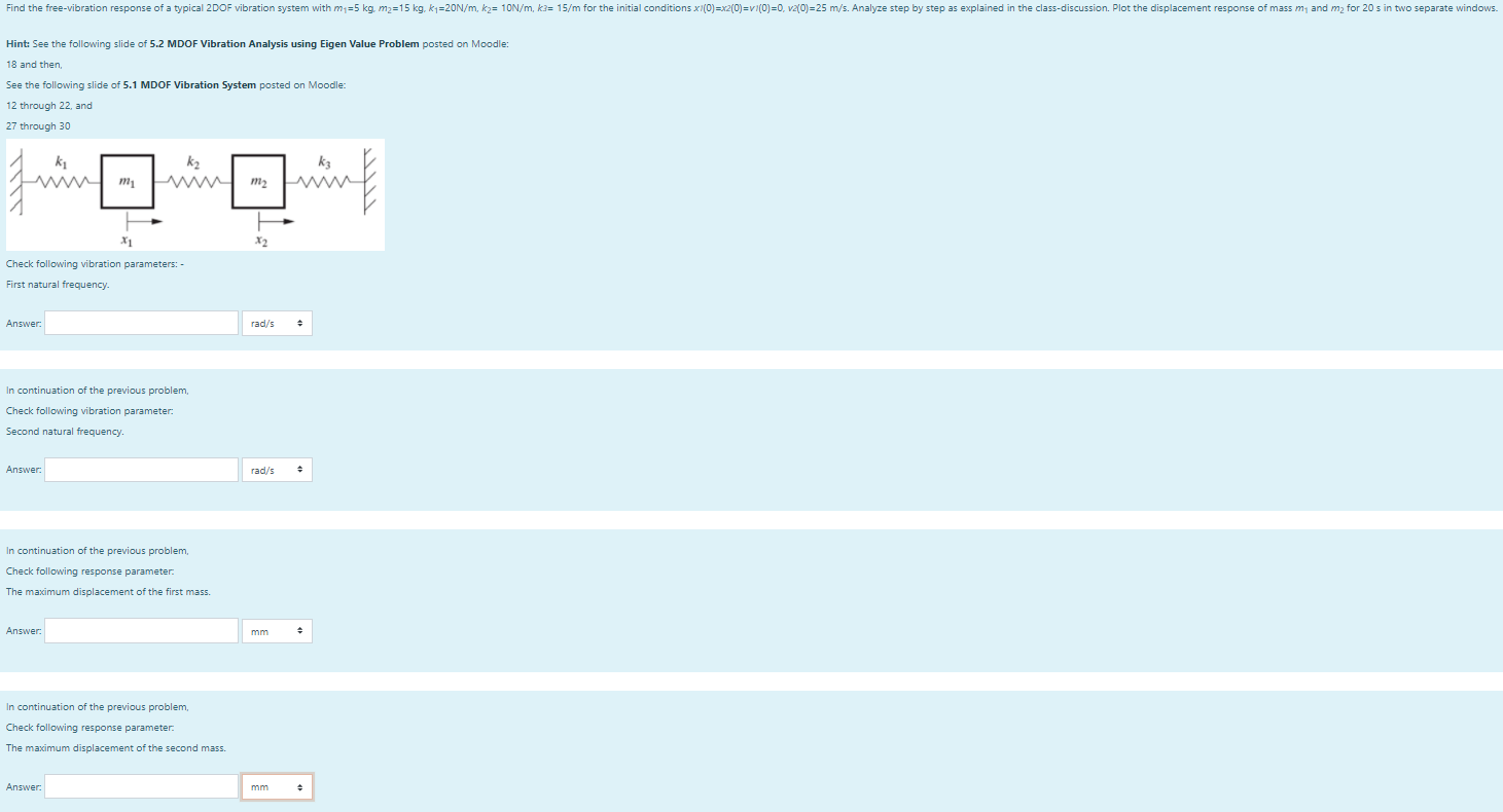 Solved Find the free-vibration response of a typical 2DOF | Chegg.com