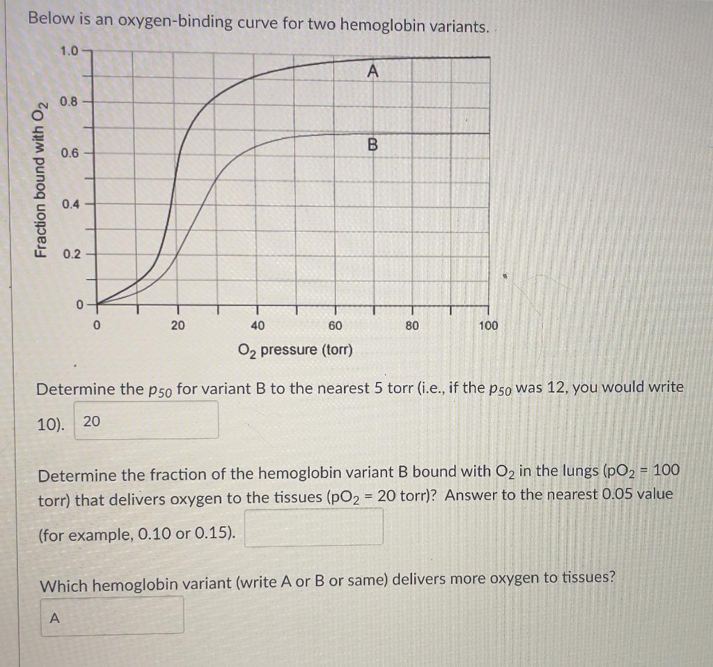 Solved Below is an oxygen-binding curve for two hemoglobin | Chegg.com