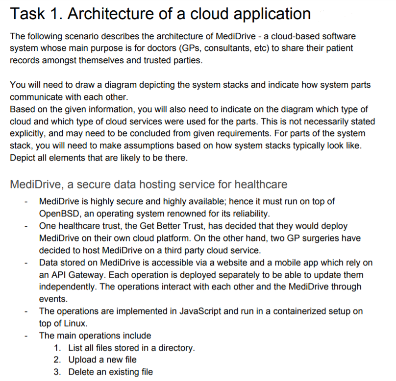 Task 1. Architecture of a cloud application The | Chegg.com